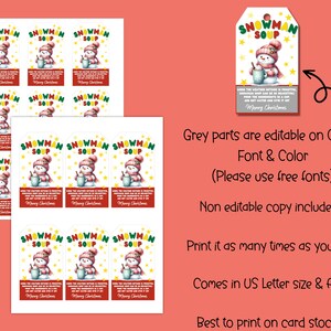 EDITABLE Snowman Soup Tag, Snowman Soup Printable, Hot Chocolate Gift ...