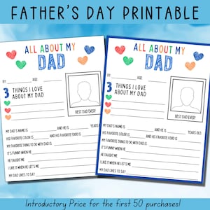 All About My Dad Printable, Father's Day Printable, Fathers Day Card ...