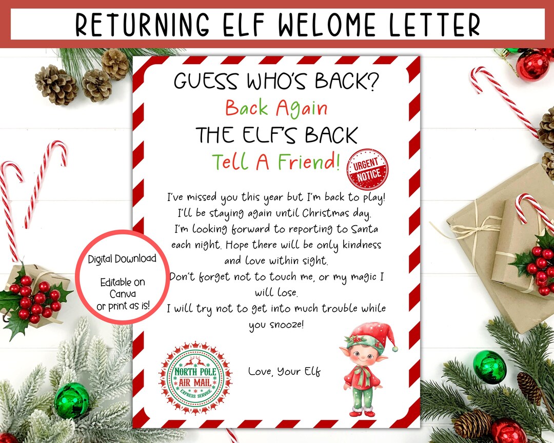 EDITABLE Elf Arrival Letter, Elf Welcome Letter, I'm Back Elf Letter ...