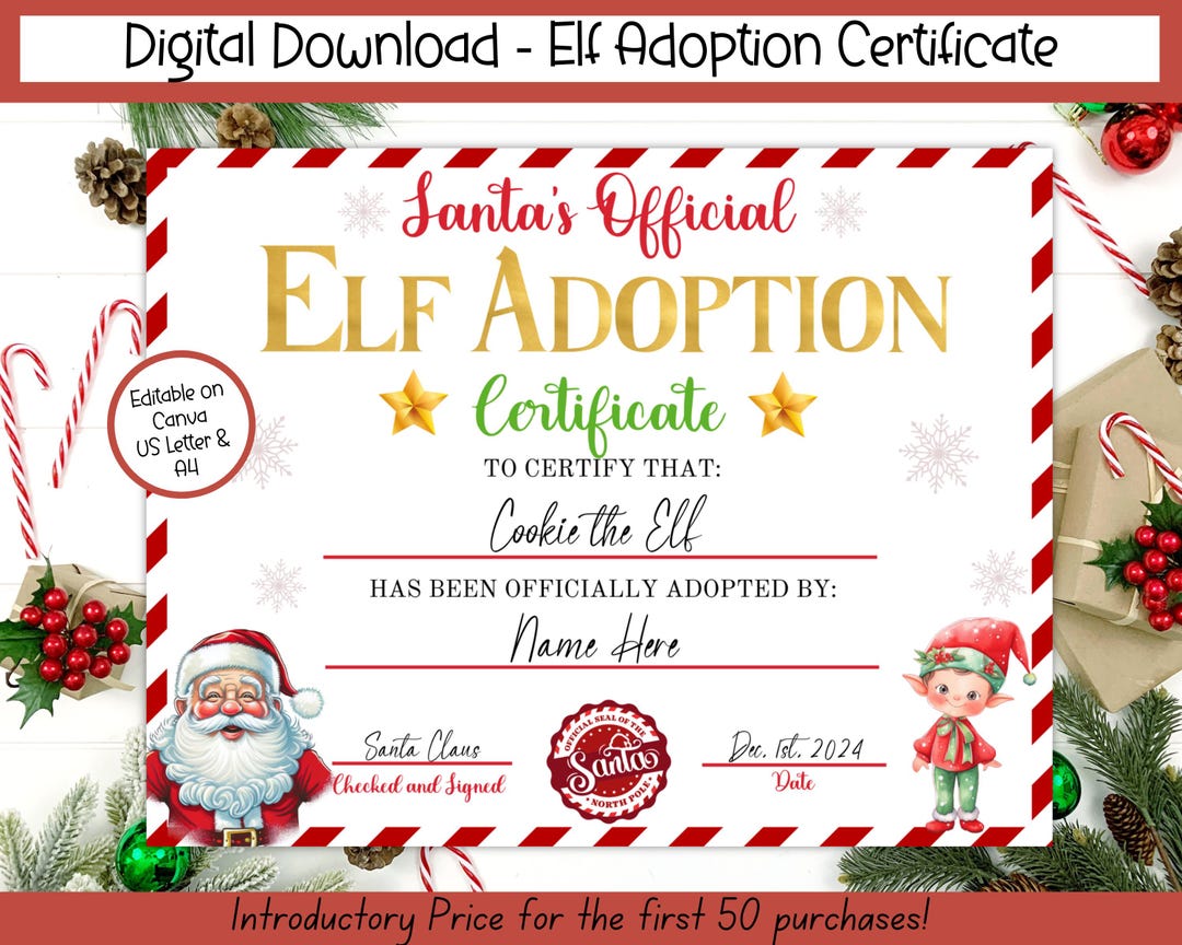 EDITABLE Elf Adoption Certificate, Letter From Your Elf, Elf Arrival ...
