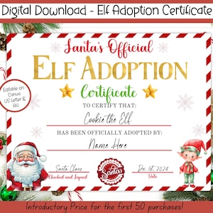 EDITABLE Elf Adoption Certificate, Letter From Your Elf, Elf Arrival ...