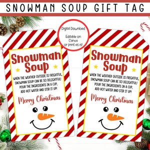 EDITABLE Snowman Soup Tag, Snowman Soup Printable, Hot Chocolate Gift ...