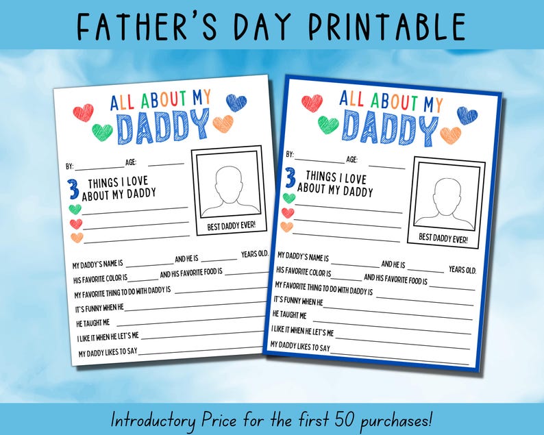 All About My Daddy Printable, Father's Day Printable, Fathers Day Card ...