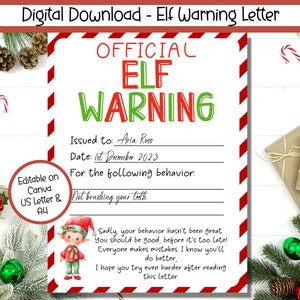 EDITABLE Elf Warning Letter, Elf Behaviour Letter, Elf Naughty Letter Elf Report Warning Notice ...