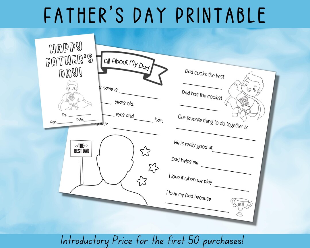 Father's Day Printable, All About My Dad Book, Fathers Day Gift, Father ...