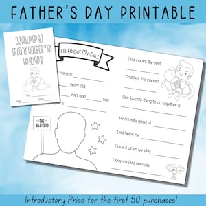Father's Day Printable, All About My Dad Book, Fathers Day Gift, Father ...