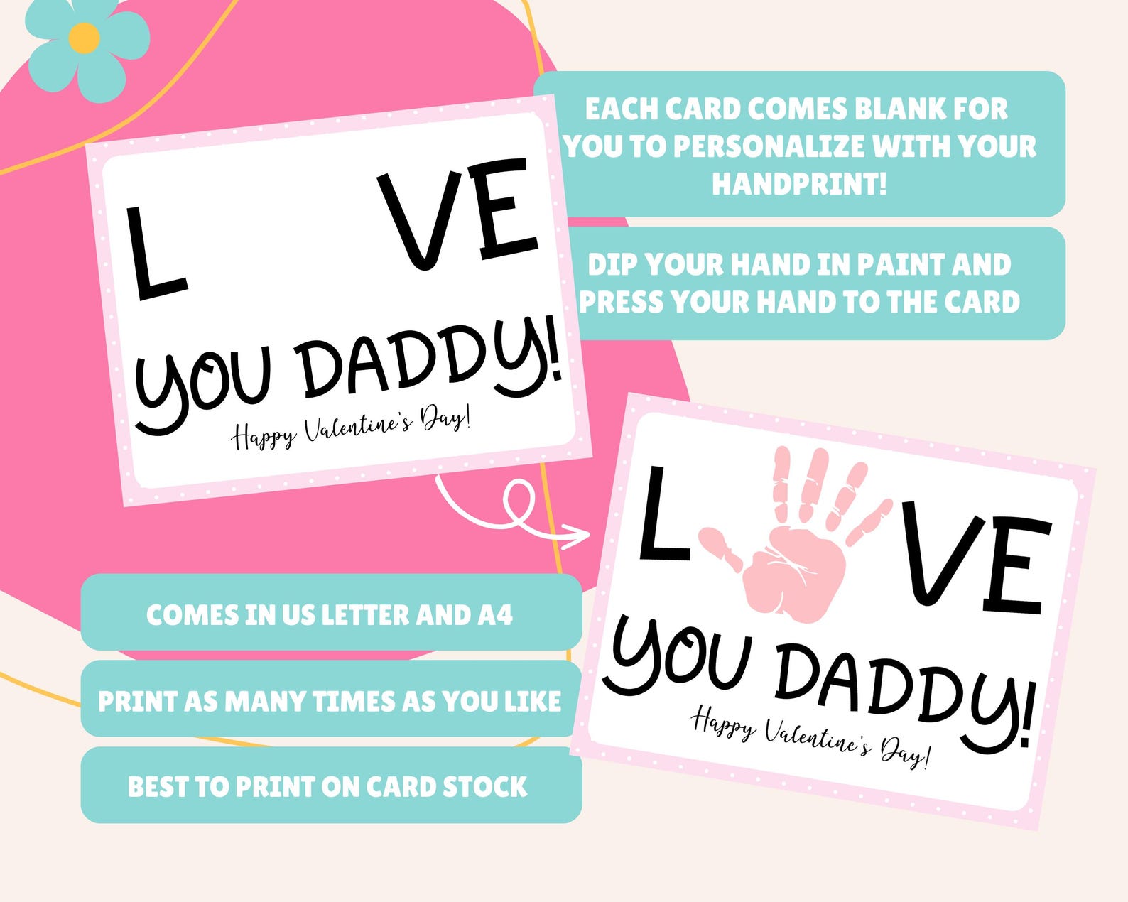 Printable Valentines Craft to Dad, Daddy Valentine's Cards, Kids ...