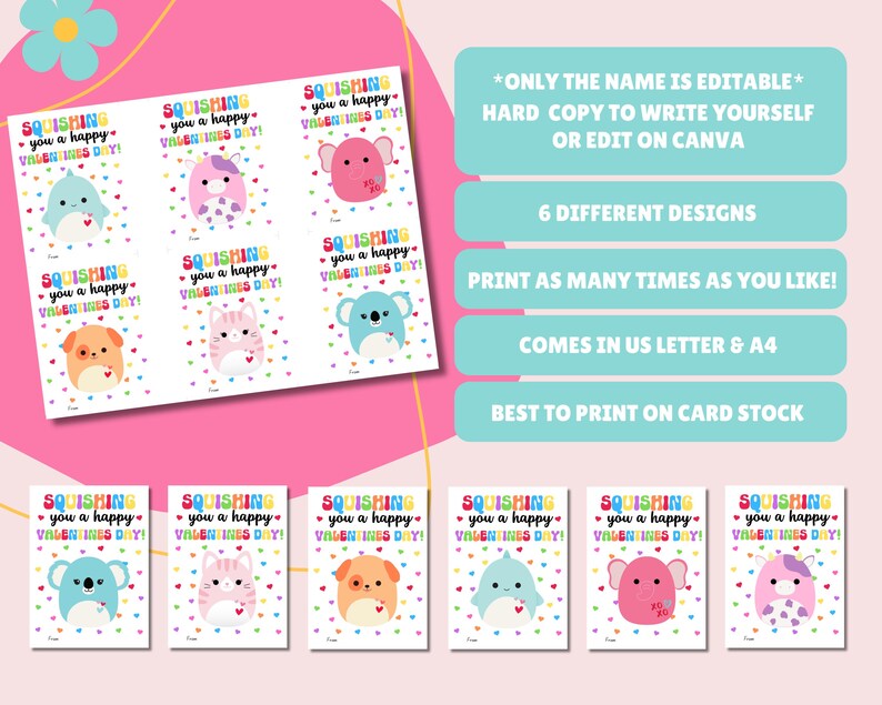 EDITABLE Squish Valentine Cards, Classroom Valentines Day Cards, Kids ...