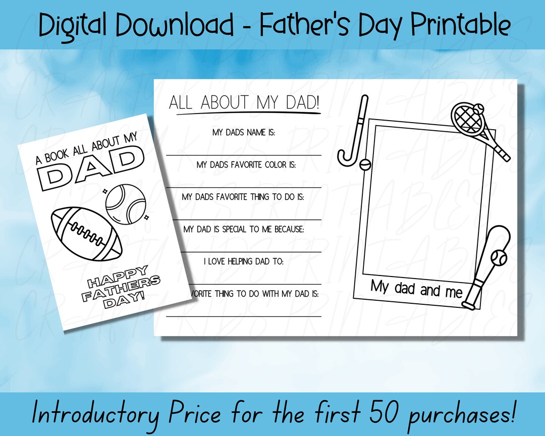 Father's Day Printable, All About My Dad Book, Fathers Day Gift, Father ...