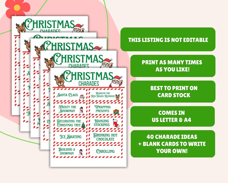 Christmas Charades Game, Holiday Charades Game, Printable Christmas ...