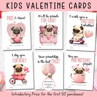 Printable DOG Valentines Pugs & KISSES Valentine Cards EDITABLE ...