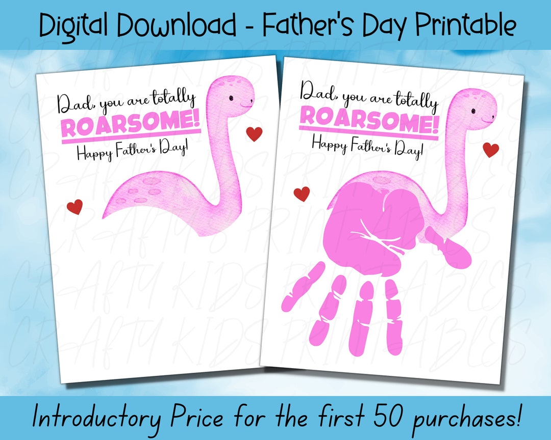 Father's Day Printable Dinosaur Handprint Art Fathers - Etsy
