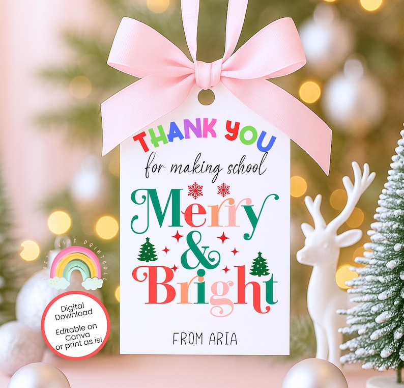 EDITABLE Christmas Teacher Appreciation Gift Tag, Christmas School Gift ...
