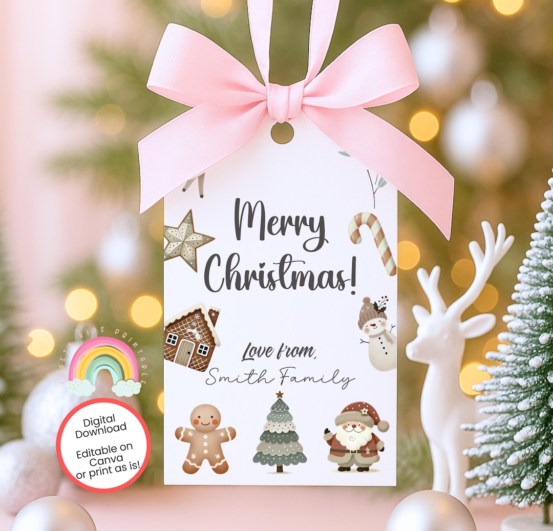EDITABLE Boho Christmas Gift Tag, Neutral Christmas, Santa Gift Tags ...