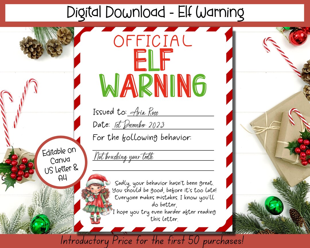 EDITABLE Elf Warning Elf Behaviour Letter Elf Naughty Letter - Etsy