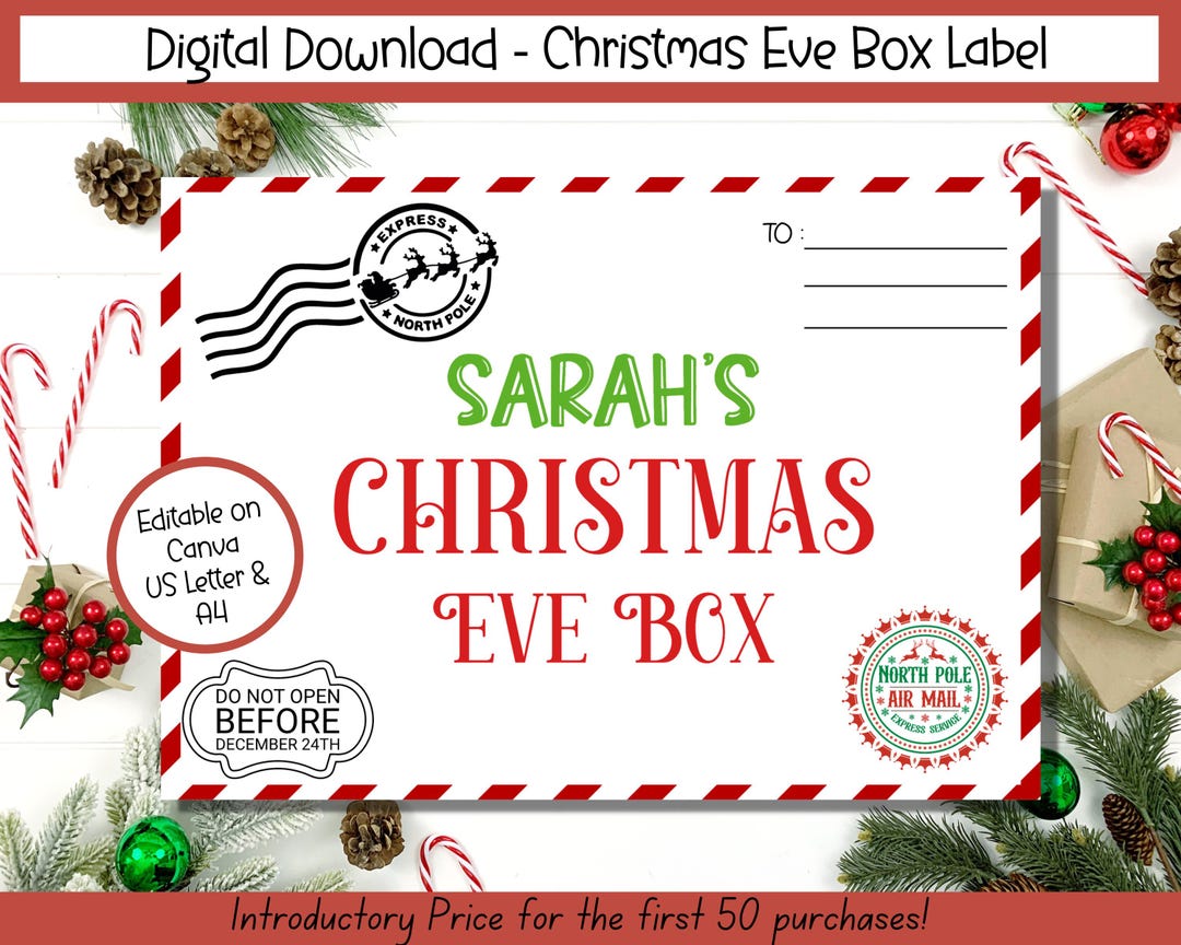 EDITABLE Christmas Eve Box Label, Printable Christmas Eve Box Sign ...