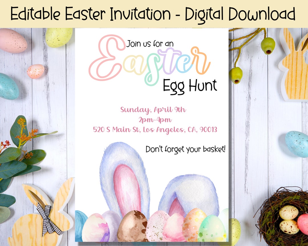 EDITABLE Easter Egg Hunt Invitation, Easter Party Invite, Easter Egg ...