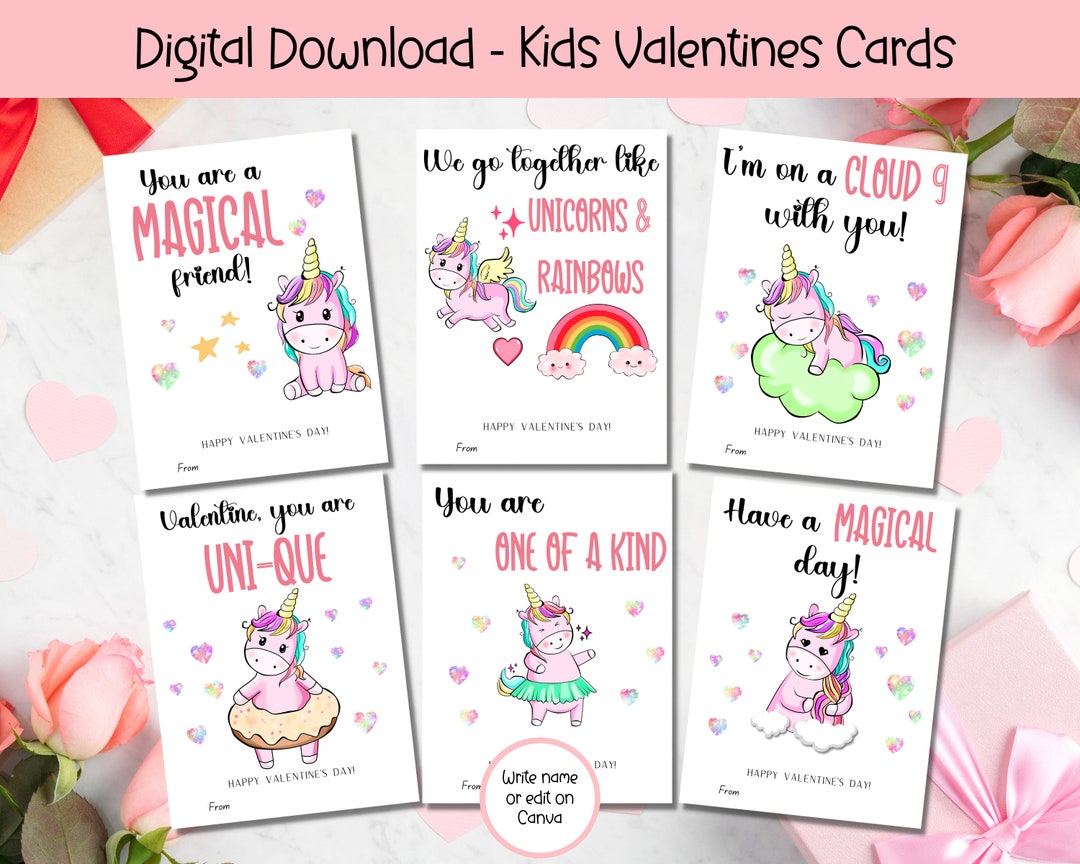 EDITABLE Unicorn Valentine Cards, Classroom Valentines Day Cards, Kids ...