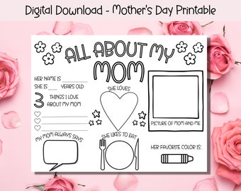 Mother's Day Printable, All About My Mom, Mothers Day Gift, Card for ...