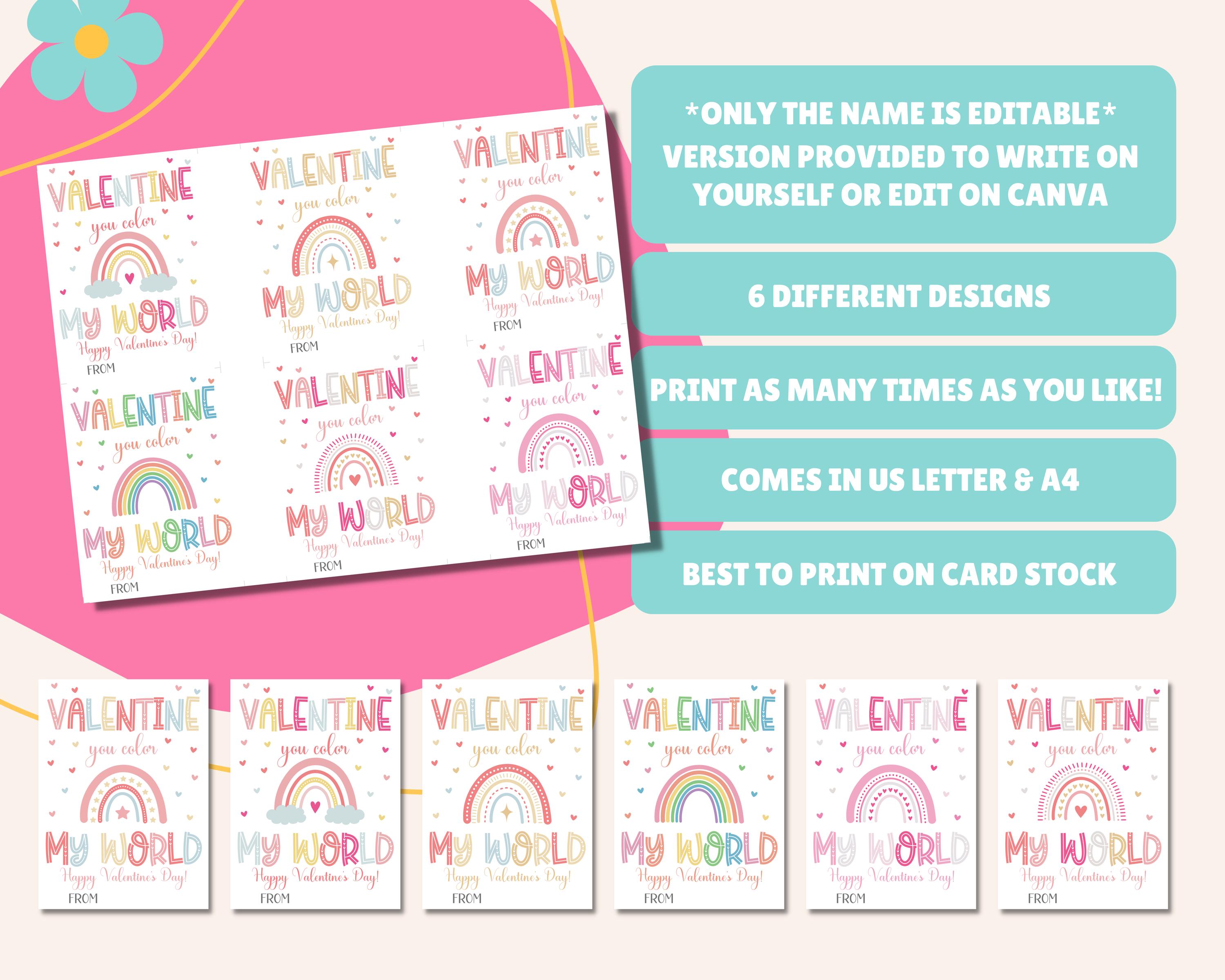 EDITABLE Printable Rainbow Valentines Cards, Classroom Valentines Day ...