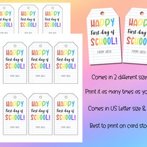EDITABLE First Day of School Gift Tag Back to School Gift - Etsy