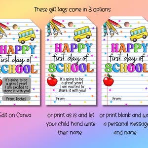 EDITABLE First Day of School Gift Tag, Back to School Gift Tag, Teacher ...