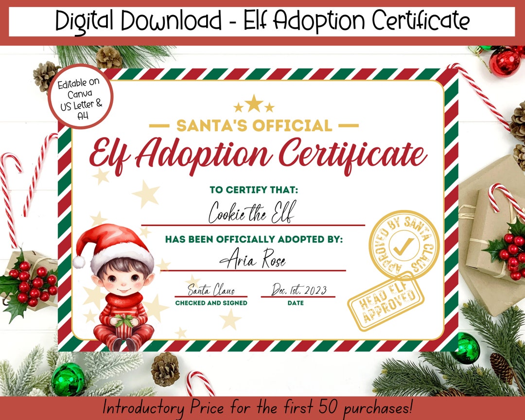 EDITABLE Elf Adoption Certificate Letter From Your Elf Elf - Etsy UK