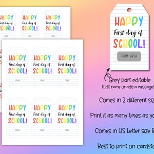 EDITABLE First Day of School Gift Tag, Back to School Gift Tag, Teacher ...