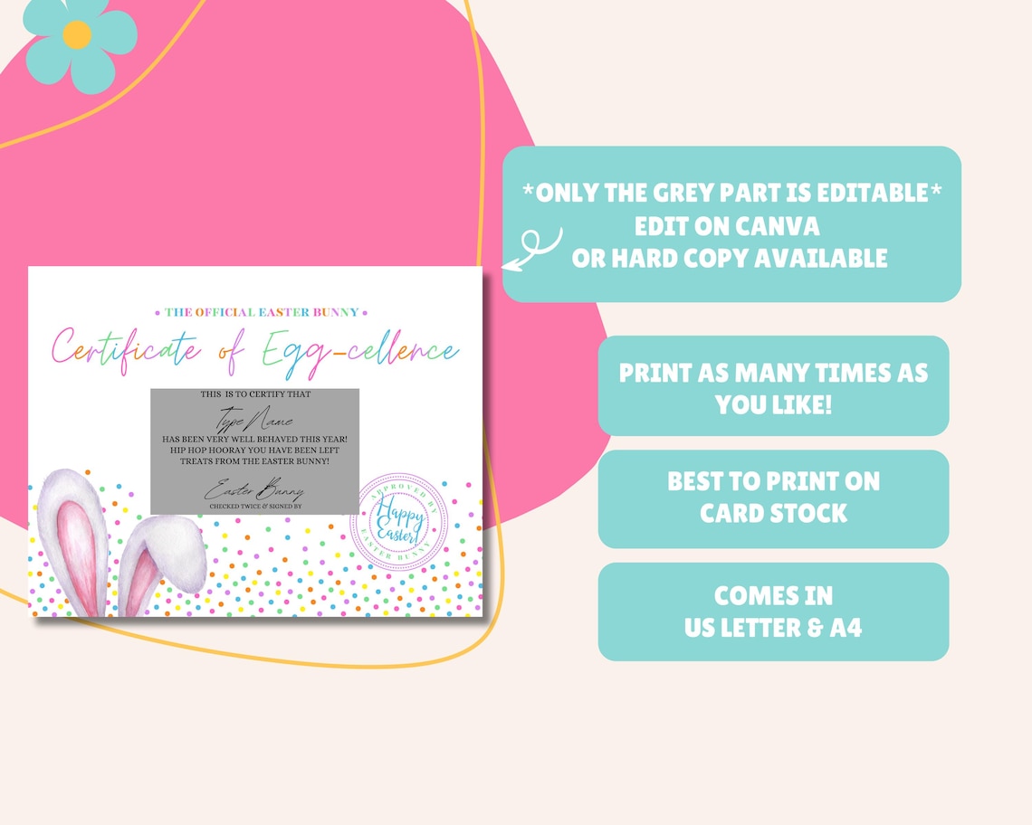 EDITABLE Certificate From Easter Bunny, Colorful Printable Easter Bunny ...