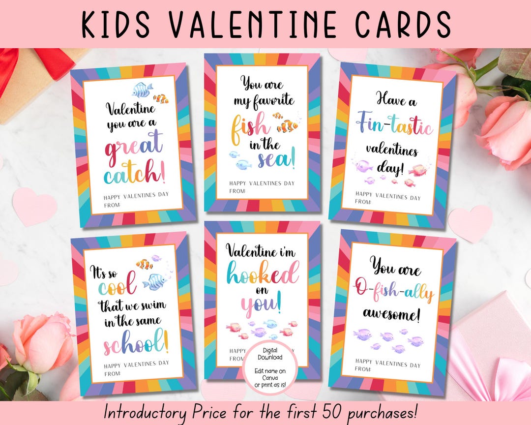 EDITABLE Fish Valentine Cards, Gold Fish Classroom Valentines Day Card ...