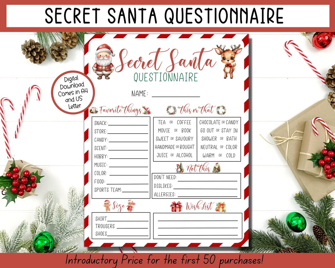 Secret Santa Questionnaire for Co-workers, Secret Santa Gift Exchange ...