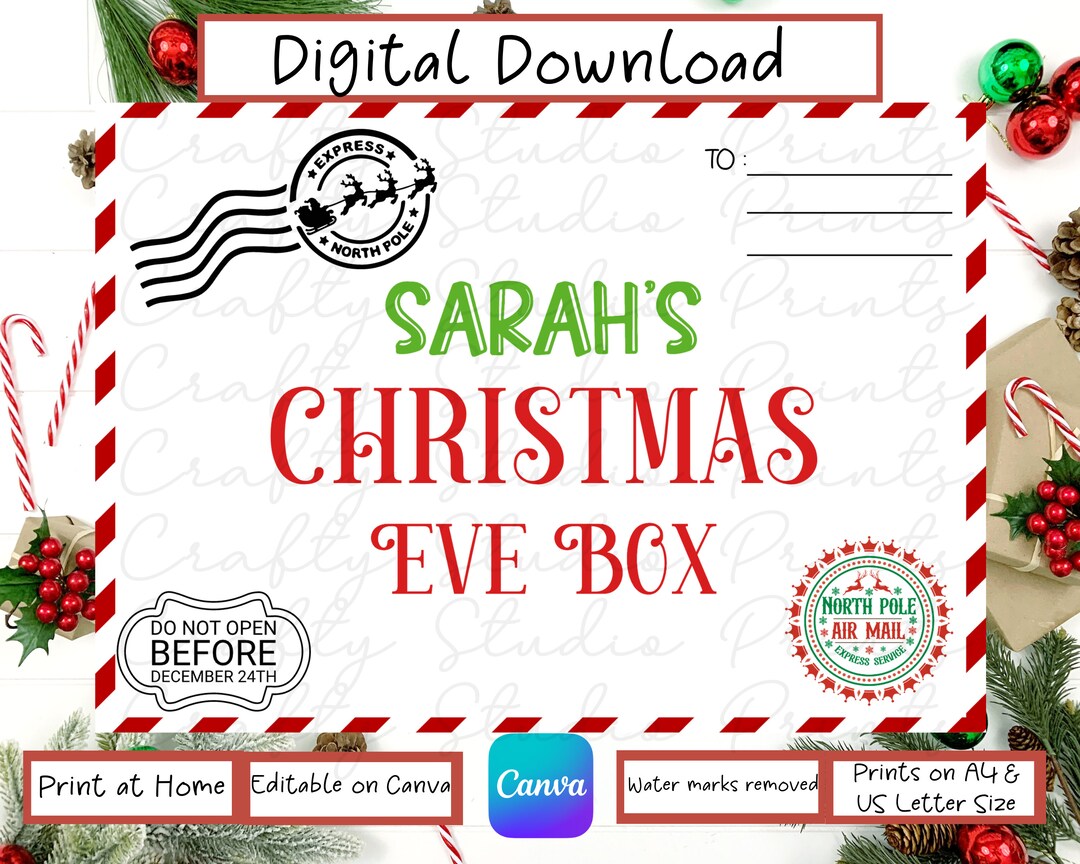 EDITABLE Christmas Eve Box Label Printable Christmas Eve Box - Etsy