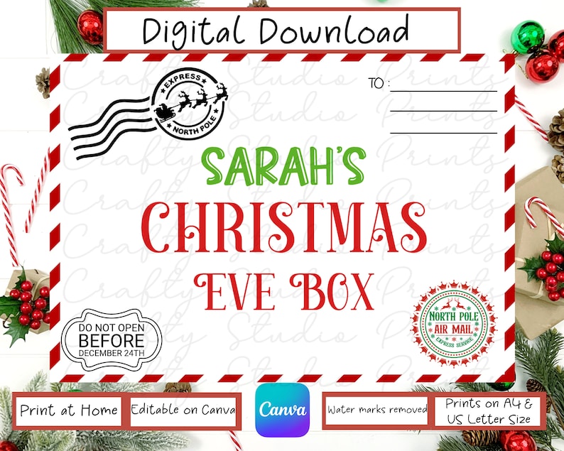 EDITABLE Christmas Eve Box Label Printable Christmas Eve Box - Etsy