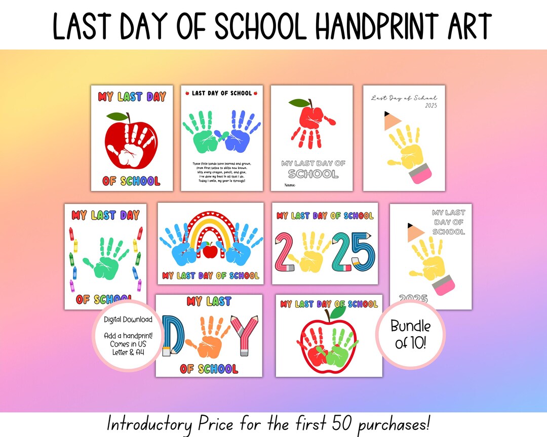 Last Day of School Handprint Art Bundle, School Graduation Handprint ...