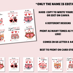 EDITABLE Printable Cat Valentine Cards, Classroom Valentines Day Cards ...