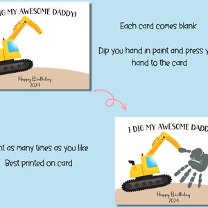 Dad's Birthday Gift Printable, Digger Construction Handprint Art ...