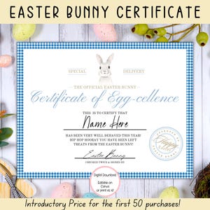 EDITABLE Certificate From Easter Bunny, Blue Printable Easter Bunny ...