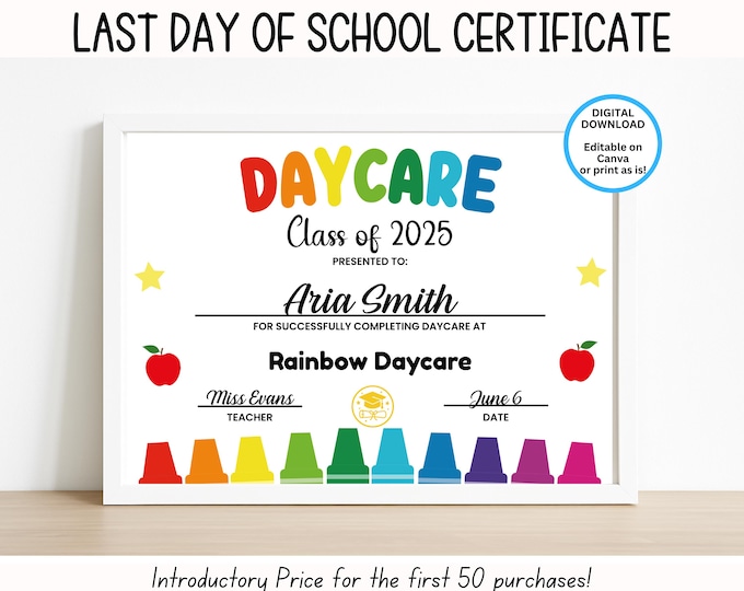 Daycare Graduation, Daycare Certificate, Daycare Diploma, Preschool ...