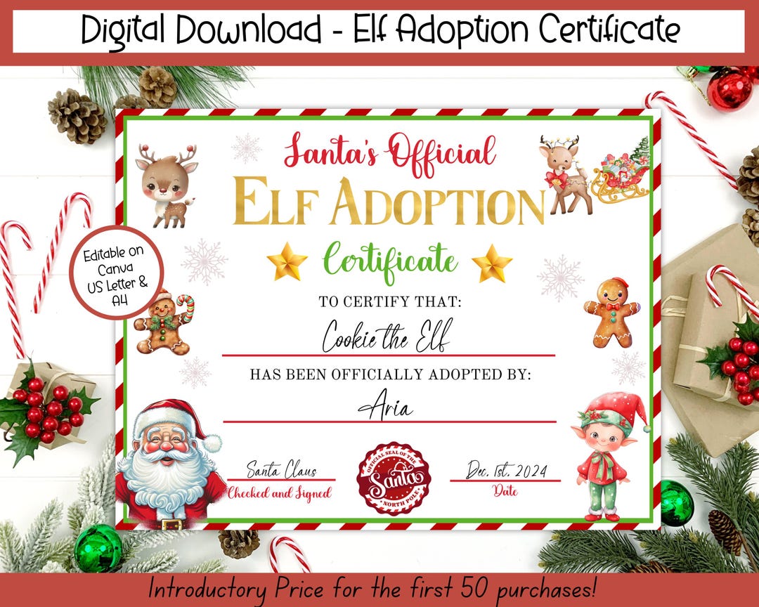 EDITABLE Elf Adoption Certificate, Letter From Your Elf, Elf Arrival ...
