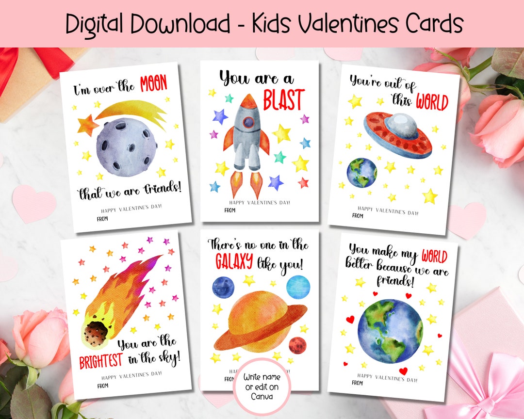 EDITABLE Printable Space Valentine Cards, Classroom Valentines Day ...