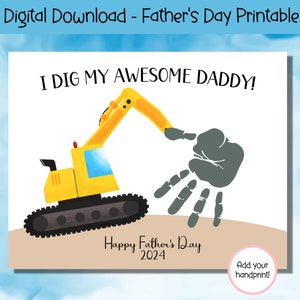 Father's Day Printable, Digger Construction Handprint Art, Fathers Day ...