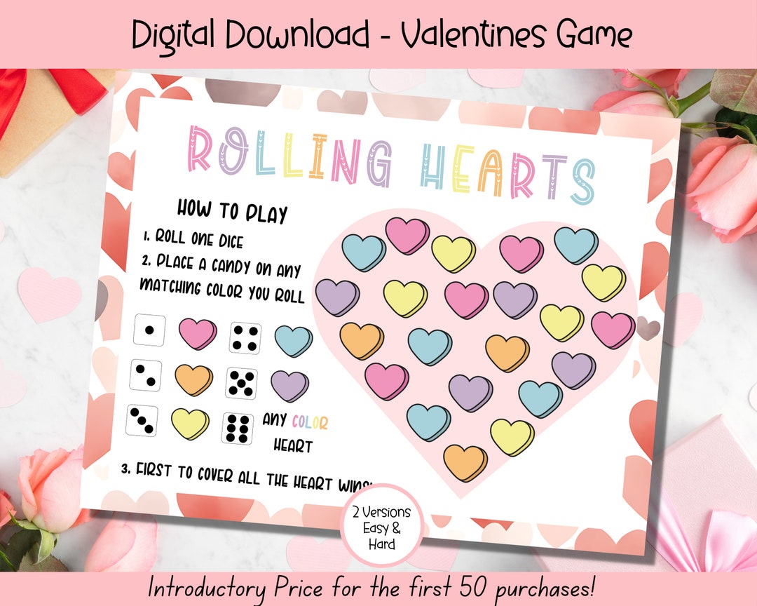 Jeu de bonbons de la Saint-Valentin, coeurs roulants à imprimer, jeux ...