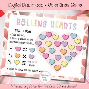 Valentine's Day Candy Game, Printable Rolling Hearts Valentine Games ...