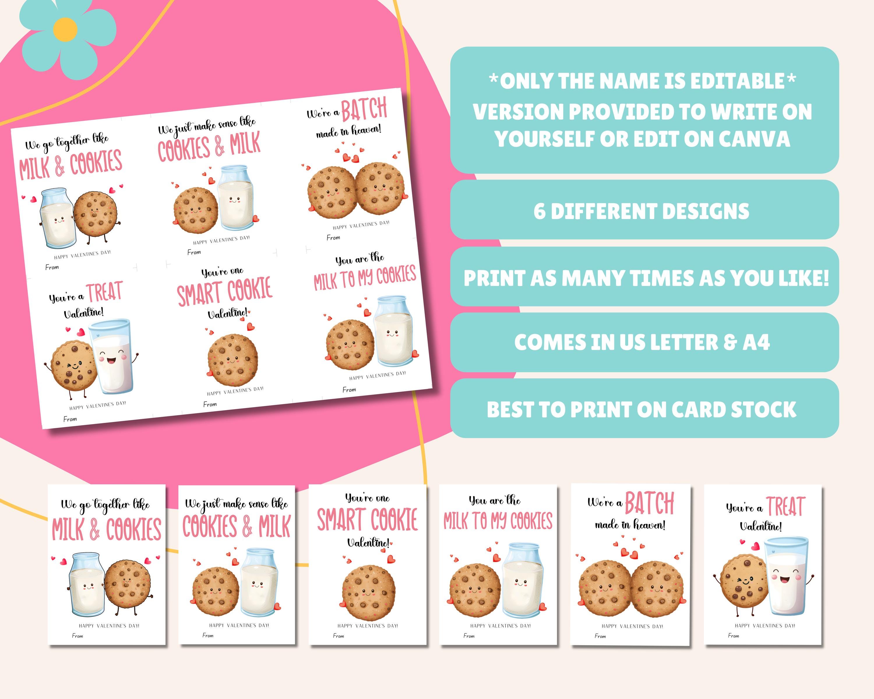 EDITABLE Cookies and Milk Valentine Cards, Classroom Valentines Day ...