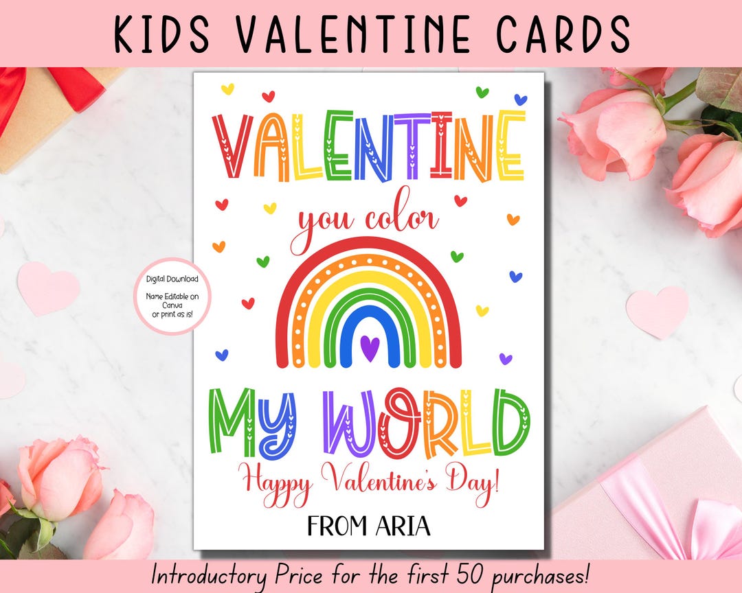 EDITABLE Printable Rainbow Valentines Cards, Classroom Valentines Day ...