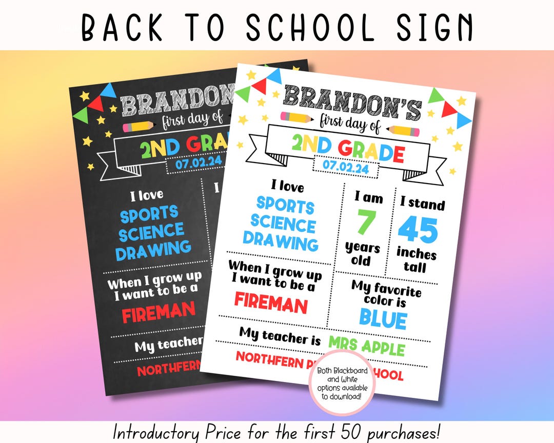 EDITABLE Chalkboard Back to School Sign, Printable School Sign ...