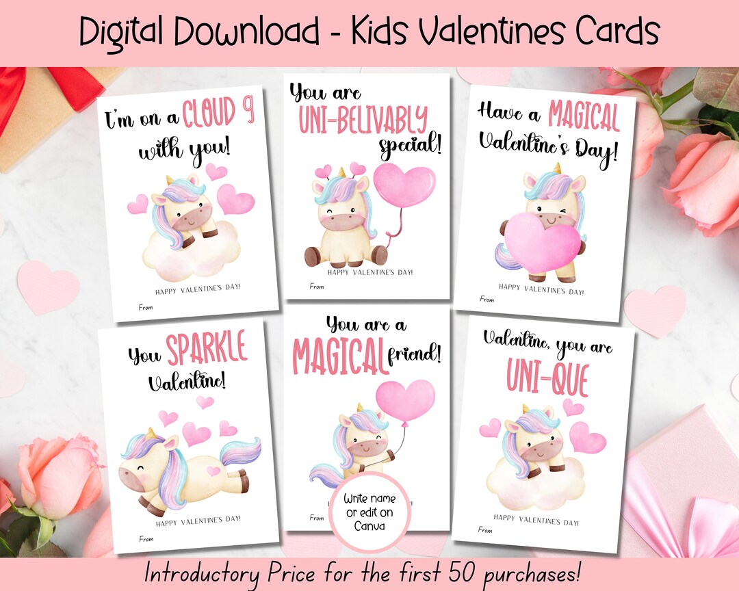 EDITABLE Unicorn Valentine Cards, Classroom Valentines Day Cards, Kids ...