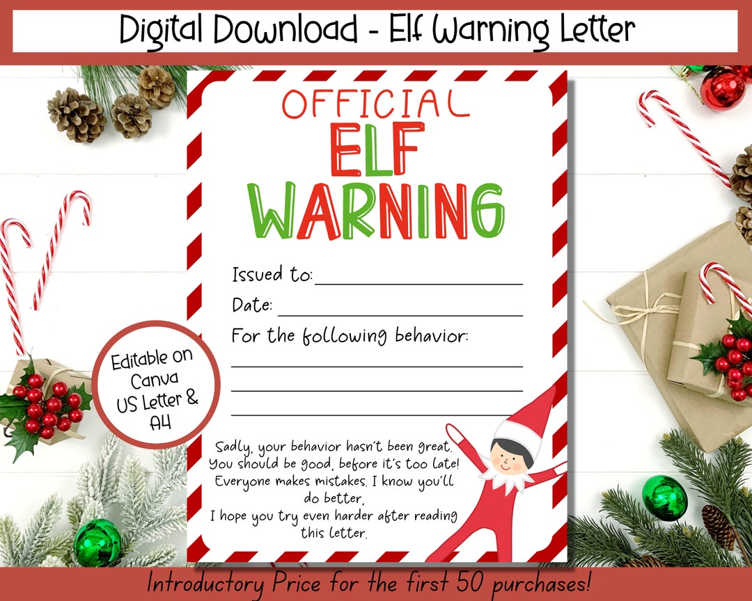 EDITABLE Elf Warning Letter Elf Behaviour Letter Elf Naughty - Etsy UK