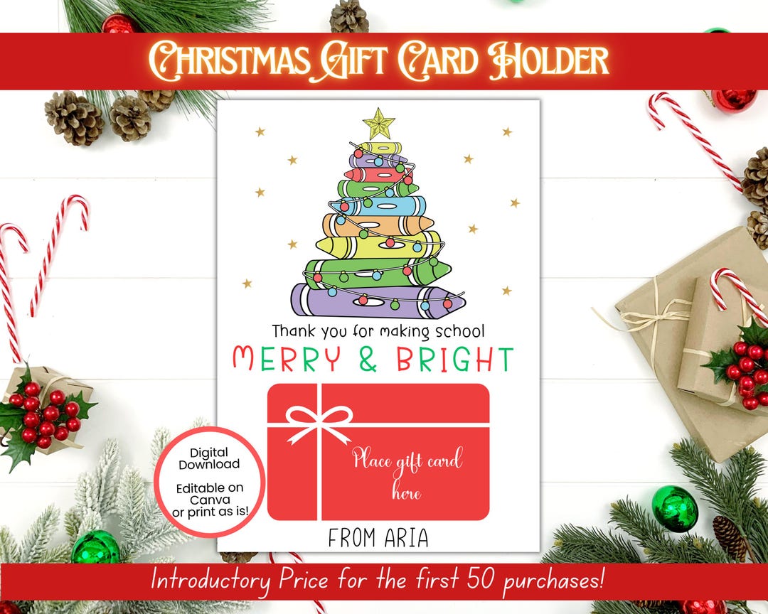 EDITABLE Printable Christmas Gift Card Holder, Teacher Christmas Card ...