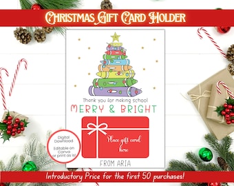 EDITABLE Printable Christmas Gift Card Holder, Teacher Christmas Card ...
